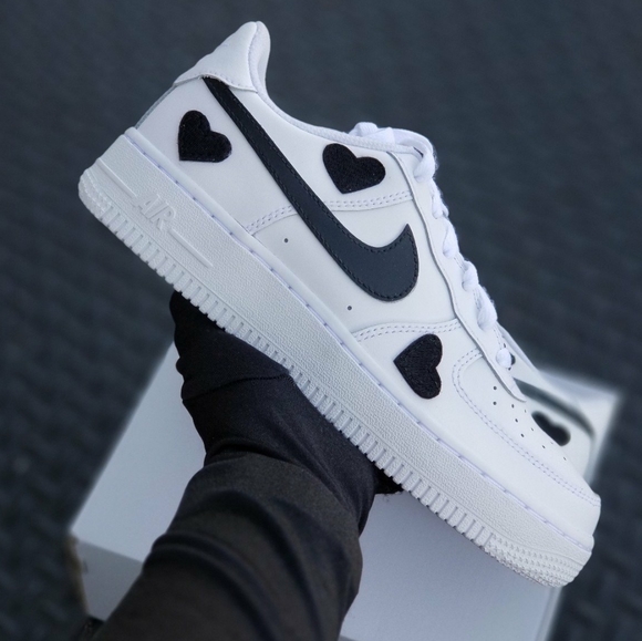 Nike | Shoes | Custom Nike Air Force Hearts Custom Black White | Poshmark